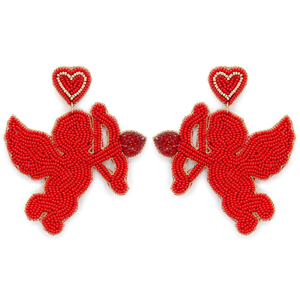 SEED BEAD CUPID EARRING: Red – Crazy Ladies & More Inc.