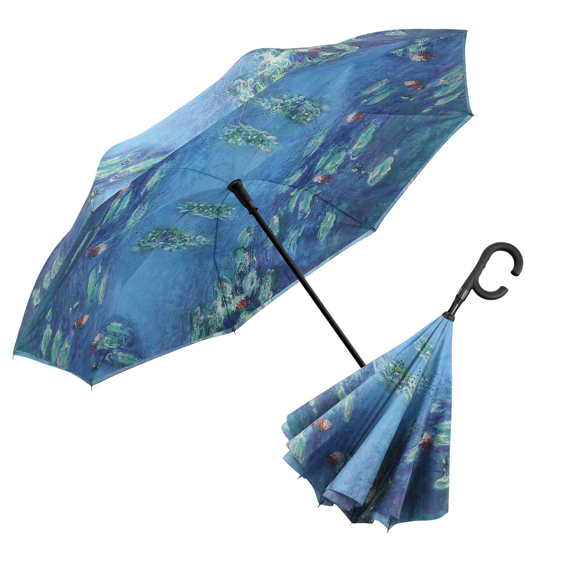 Monet Water Lilies Reverse Inverted Umbrella – Hands-Free, Windproof D ...