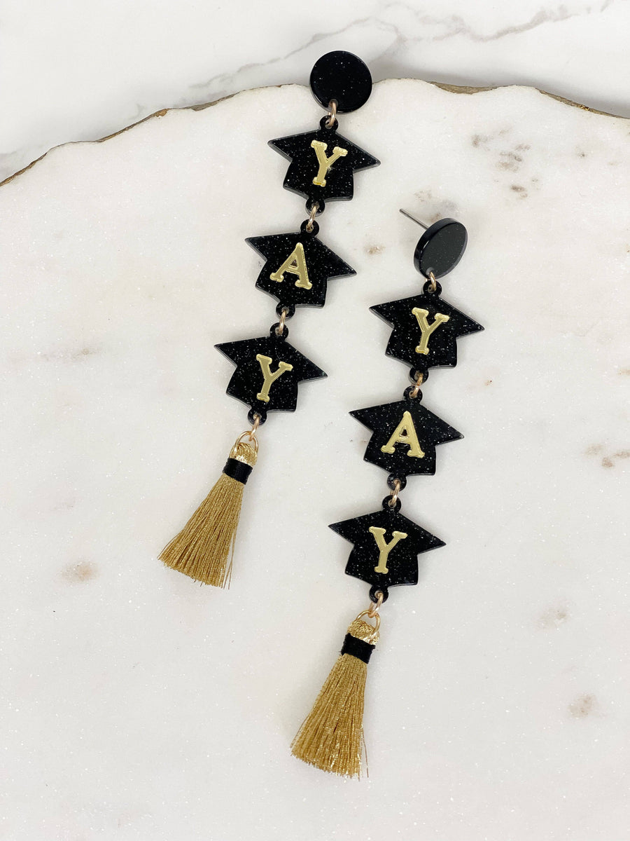 'YAY' Graduation Cap Dangle Earrings – Crazy Ladies & More Inc.